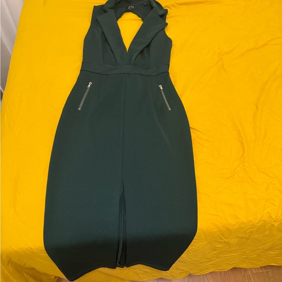 privy | Dresses | Privy Dark Green Midi Dress With Zipper Details ...